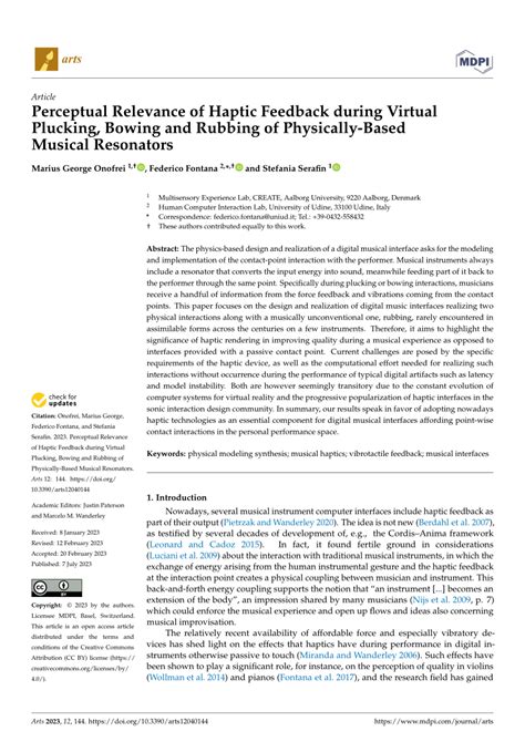 Pdf Perceptual Relevance Of Haptic Feedback During Virtual Plucking