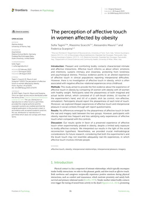 Pdf The Perception Of Affective Touch In Women Affected By Obesity