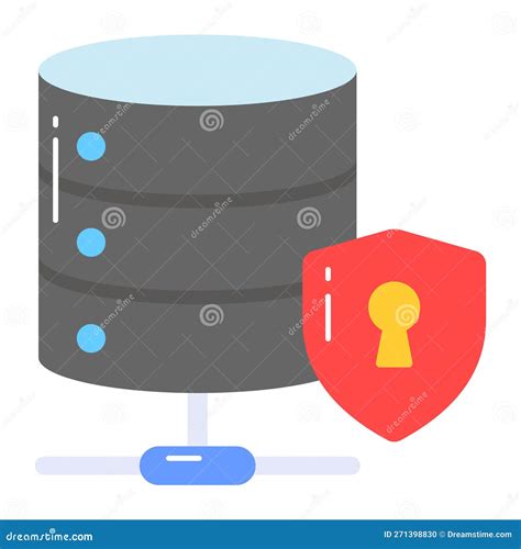 data server with protection shield icon of secure database stock