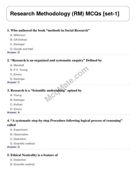 research methodology rm solved mcqs set 1 pdf scientific method