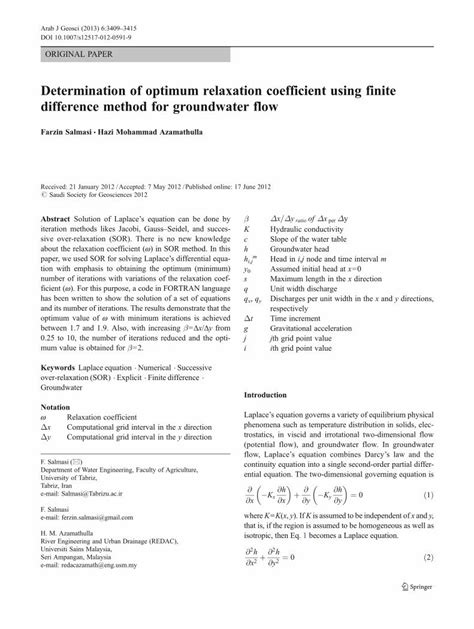 Pdf Determination Of Optimum Relaxation Coefficient Using Finite