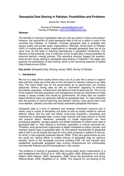 Pdf Geospatial Data Sharing In Pakistan Possibilities And Problems