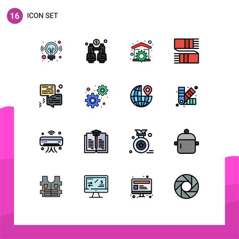 Pack Of 16 Creative Flat Color Filled Lines Of Bubble Fashion House Clothing Wrench Editable