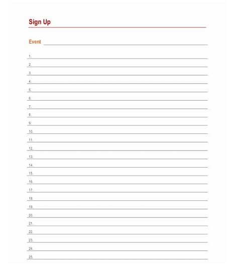 Printable Sign Up Sheet Template Printablelib
