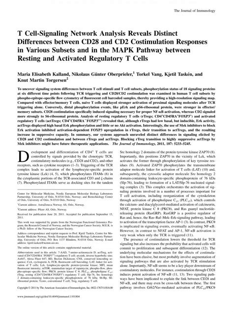 Pdf T Cell Signaling Network Analysis Reveals Distinct Differences