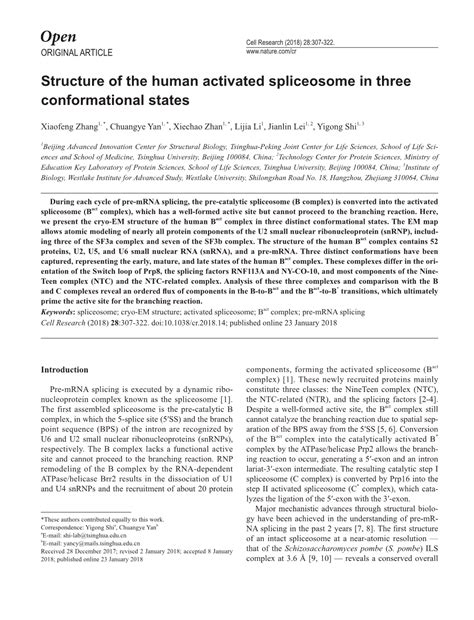 Structure Of The Human Activated Spliceosome In Three Conformational States Docslib