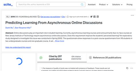 Predicting Learning From Asynchronous Online Discussions Scite Report