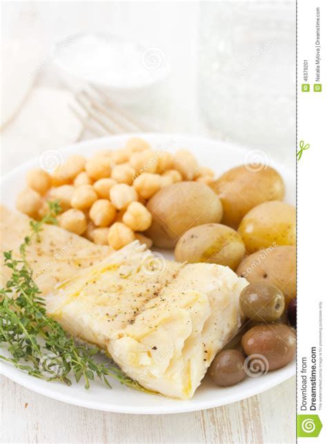 Boiled Cod Fish With Chick Pea Stock Image Image Of Chick Dietary