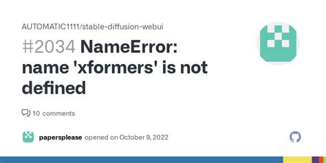 nameerror name xformers is not defined · issue 2034 · automatic1111