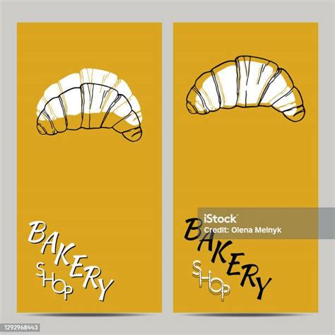 크루아상이 있는 베이커리 숍 포스터의 손으로 그린 세트 메뉴 카페 비스트로 레스토랑 베이커리 및 포장을위한 디자인 스케치 요소 벡터 그림입니다 꼭대기에 대한 스톡 벡터 아트