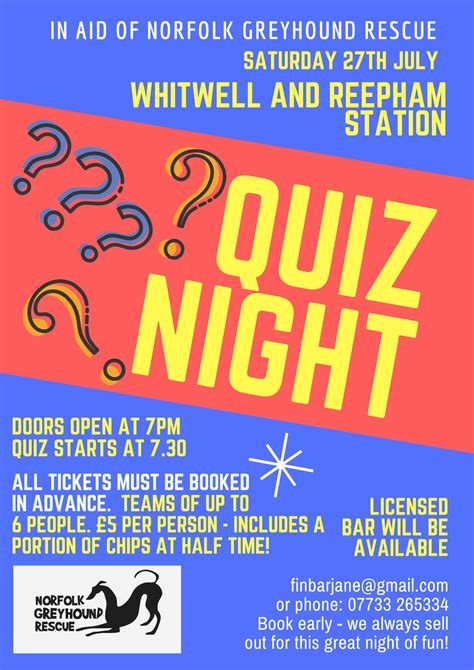 NGR Quiz Chip Night Of The Year SAT 27TH JULY Norfolk Greyhound Rescue