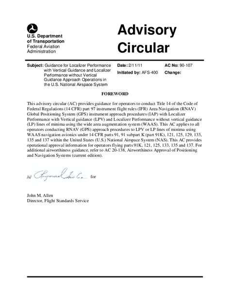Advisory Circular 90 107 Guidance For Localizer Performance With Vertical Guidance And