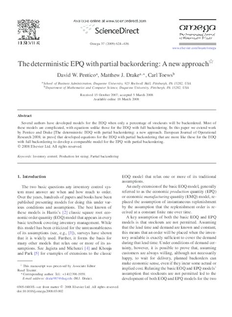Pdf The Deterministic Epq With Partial Backordering A New Approach