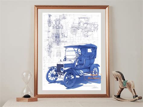 A Set Of Four Ford Model T Blueprint Style Prints Etsy
