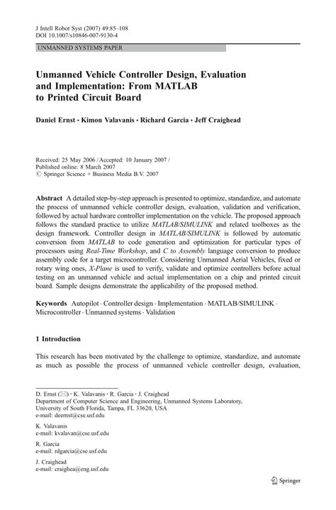 pdf unmanned vehicle controller design evaluation and implementation