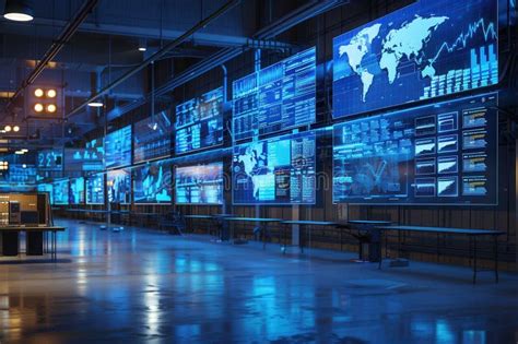a logistics control center features large screens displaying delivery routes data analysis and