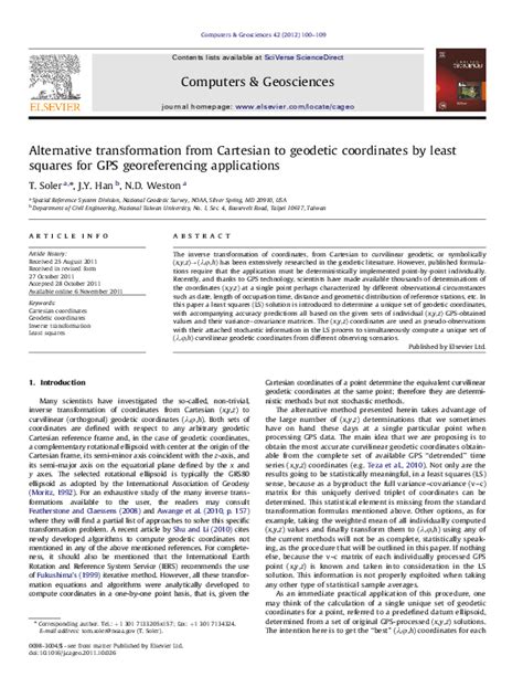 Pdf Alternative Transformation From Cartesian To Geodetic Coordinates