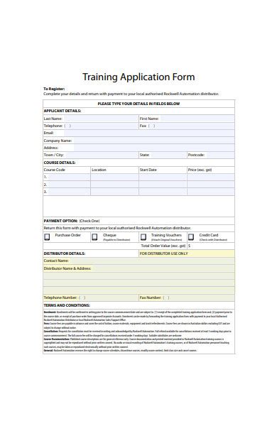 Free 32 Training Application Forms In Pdf Ms Word Xls