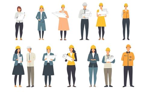 Vector Illustrations Featuring Engineers On White Background Premium