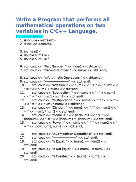 for c write a program that performs all mathematical operations on