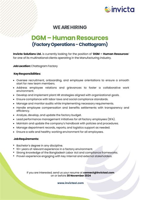 Invicta Solutions Ltd Is Currently Looking For The Position Of ‘dgm