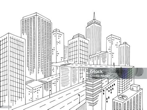 도시 그래픽 블랙 화이트 도시 스카이라인 스케치 일러스트 벡터 0명에 대한 스톡 벡터 아트 및 기타 이미지 0명 거리 건물 외관 Istock