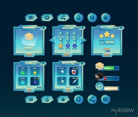 Game Ui Fantasy Glossy Space Kit Board Pop Up Interface With • Adesivos Para A Parede Mãe