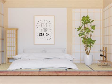 침실에서 포스터 프레임 모형 인테리어 프리미엄 Psd 파일