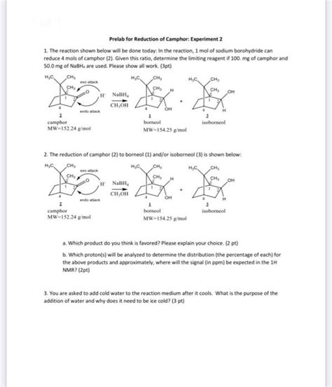 Solved Prelab for Reduction of Camphor: Experiment 2 1. The | Chegg.com