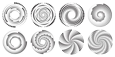 Dotted Circles Pattern Abstract Half Tone Graphic Set Circular Textured Round Spiral Frames