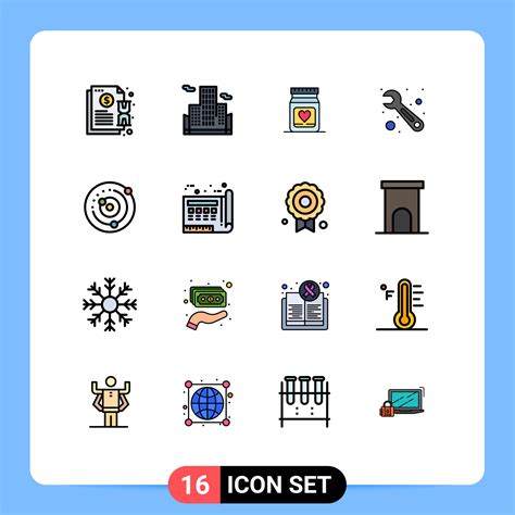 16 Thematic Vector Flat Color Filled Lines And Editable Symbols Of Planets Orbiting Orbit