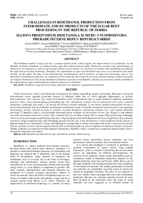 Pdf Challenges In Bioethanol Production From Intermediate And By Products Of The Sugar Beet
