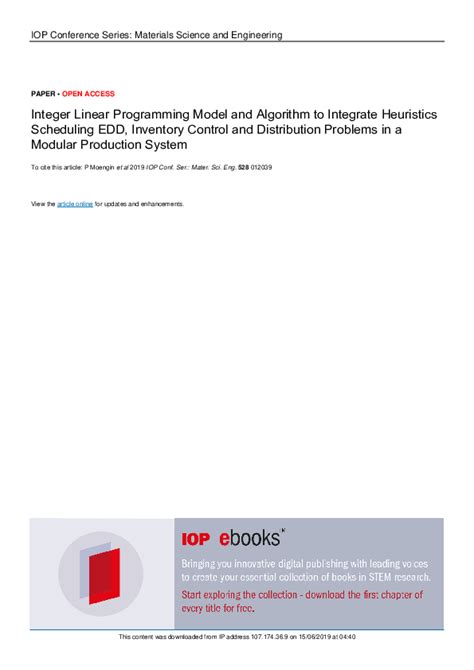Pdf Integer Linear Programming Model And Algorithm To Integrate