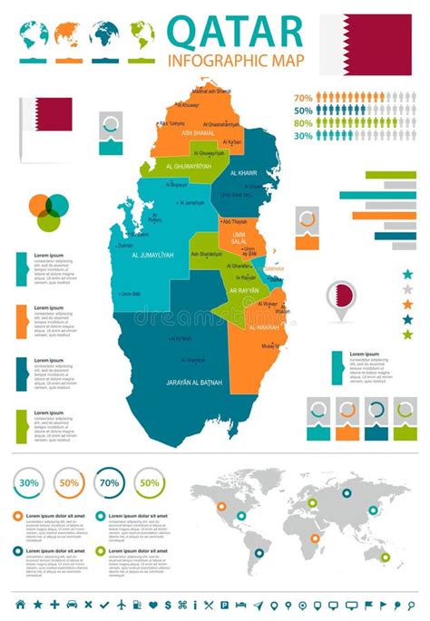 Qatar Infographic Map And Flag Detailed Vector Illustration Stock