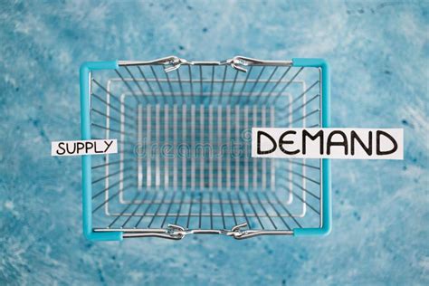 Small Supply Text And Big Demand Text On Top Of Empty Shopping Basket