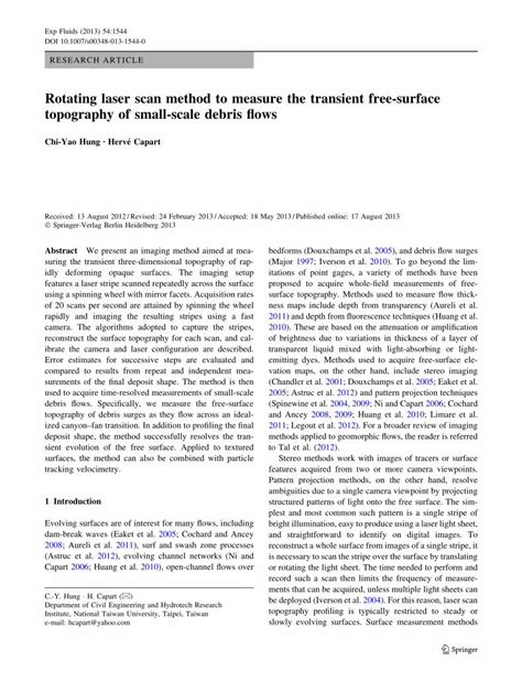 Pdf Rotating Laser Scan Method To Measure The Transient Free Surface