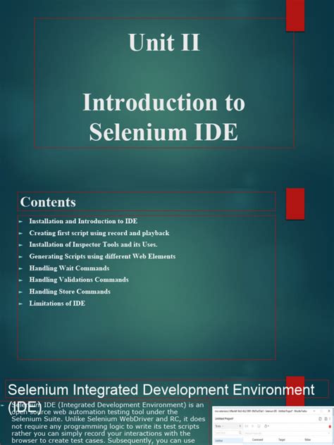 Unit Ii Introduction To Selenium Ide Pdf Selenium Software