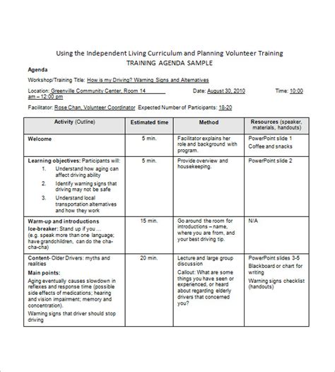 11 Training Agenda Templates Free Sample Example Format Download