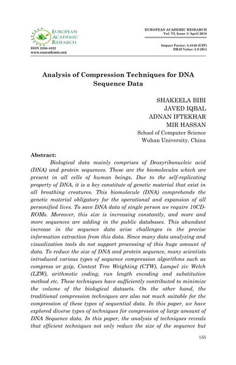 Pdf Analysis Of Compression Techniques For Dna Sequence Data