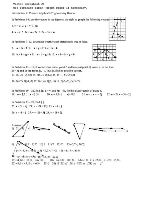 Introduction To Vectors Algebra Worksheet Printable Pdf Download