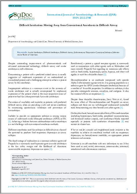 Pdf Difficult Intubation Moving Away From Conventional Anesthesia In Difficult Airway Mihan