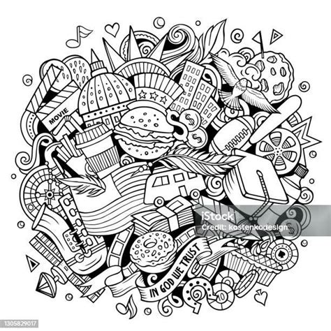 ภาพประกอบการ์ตูน Doodle วาดด้วยมือของสหรัฐอเมริกา ภาพประกอบสต็อก ดาวน์โหลดรูปภาพตอนนี้