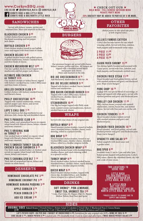 Меню Corkys Ribs And Bbq Норт Литл Рок Lakewood Village Dr