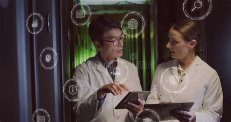 Image Of Icons And Data Processing Over Diverse It Engineers By