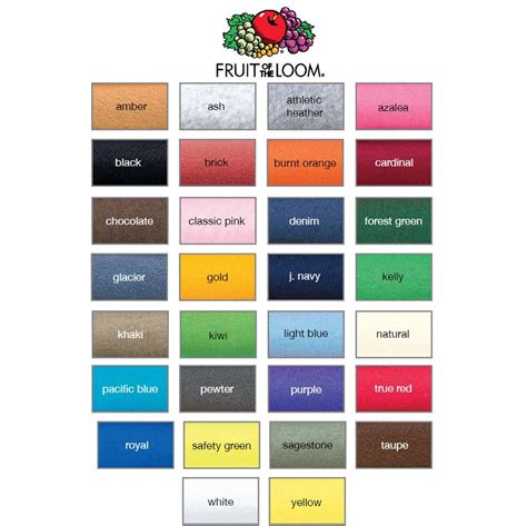 Fruit Of The Loom Color Chart