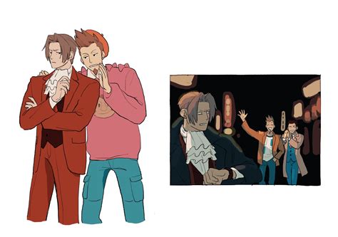 Phoenix Wright Miles Edgeworth And Larry Butz Ace Attorney Drawn By Wwwsumiso Danbooru