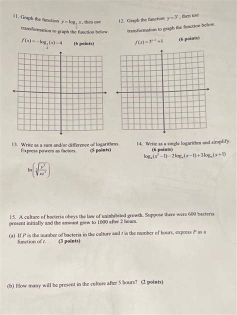 solved 11 graph the function y log x then use