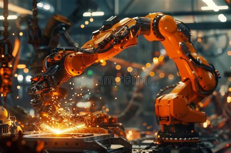 Robotic Arms At Work In An Automated Production Line Stock