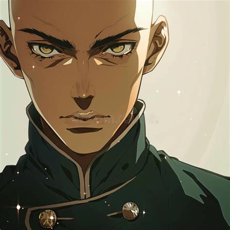 Bald Man Yellow Eyes Charismatic Expression Wears Dark Green Coat
