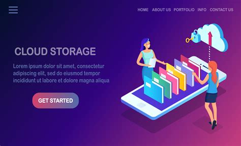 Cloud Storage Technology Data Backup Isometric Woman Phone Folders